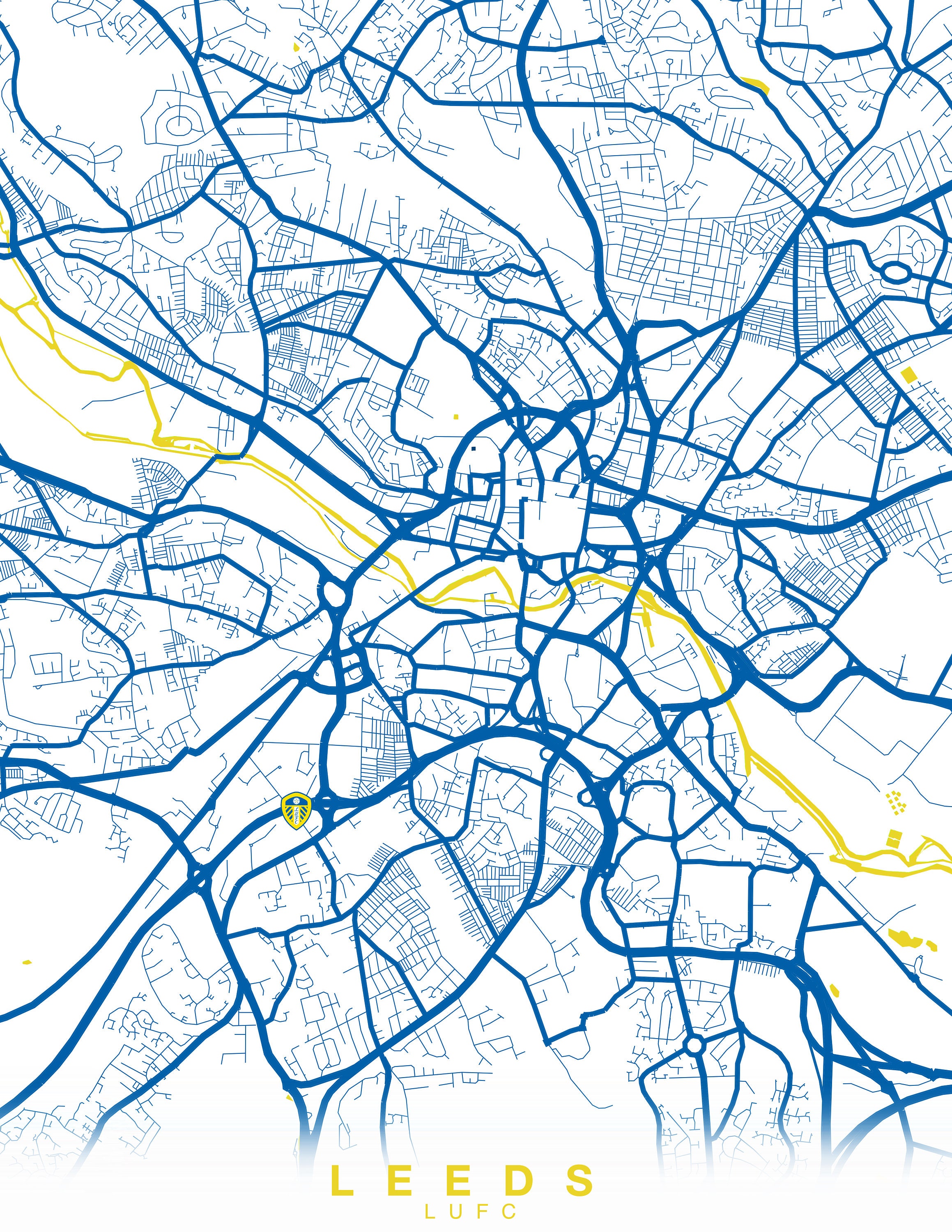 Leeds LUFC Poster, Leeds United Poster, City Map Art, Map Print, City ...