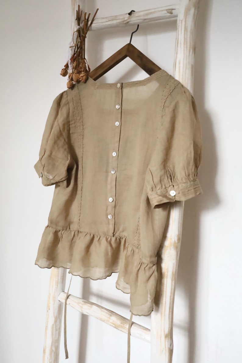 Ramie Blouse, French Top, Vintage Style, Embroidery Blouse, Short ...