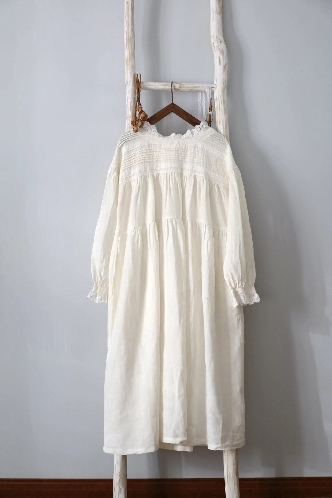 Victorian Style Linen Dress, Linen Robes, Women One Piece, Long Sleeves ...