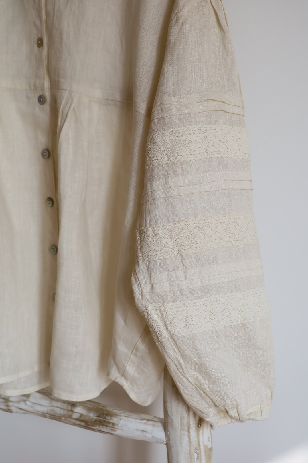 2022 Linen Blouse With Lace Sleeves, Linen Tops, Linen Shirts, Matching ...