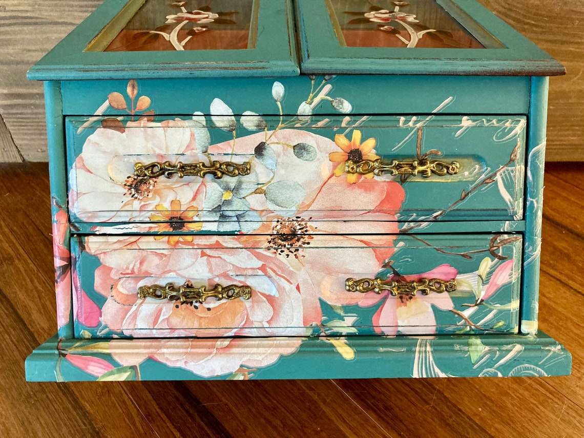 Vintage Jewelry Box Rustic Floral Boho Painted Keepsake Box - Etsy