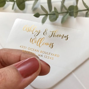 Clear Gold Foil Return Address Labels – Personalized Wedding Address ...