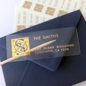 Gold Foil Return Address Label, Custom Sticker, Family Name Initial ...