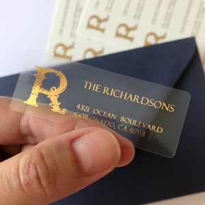 Gold Foil Return Address Label, Custom Sticker, Family Name Letter ...