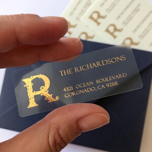 Gold Foil Return Address Label, Custom Sticker, Family Name Letter ...