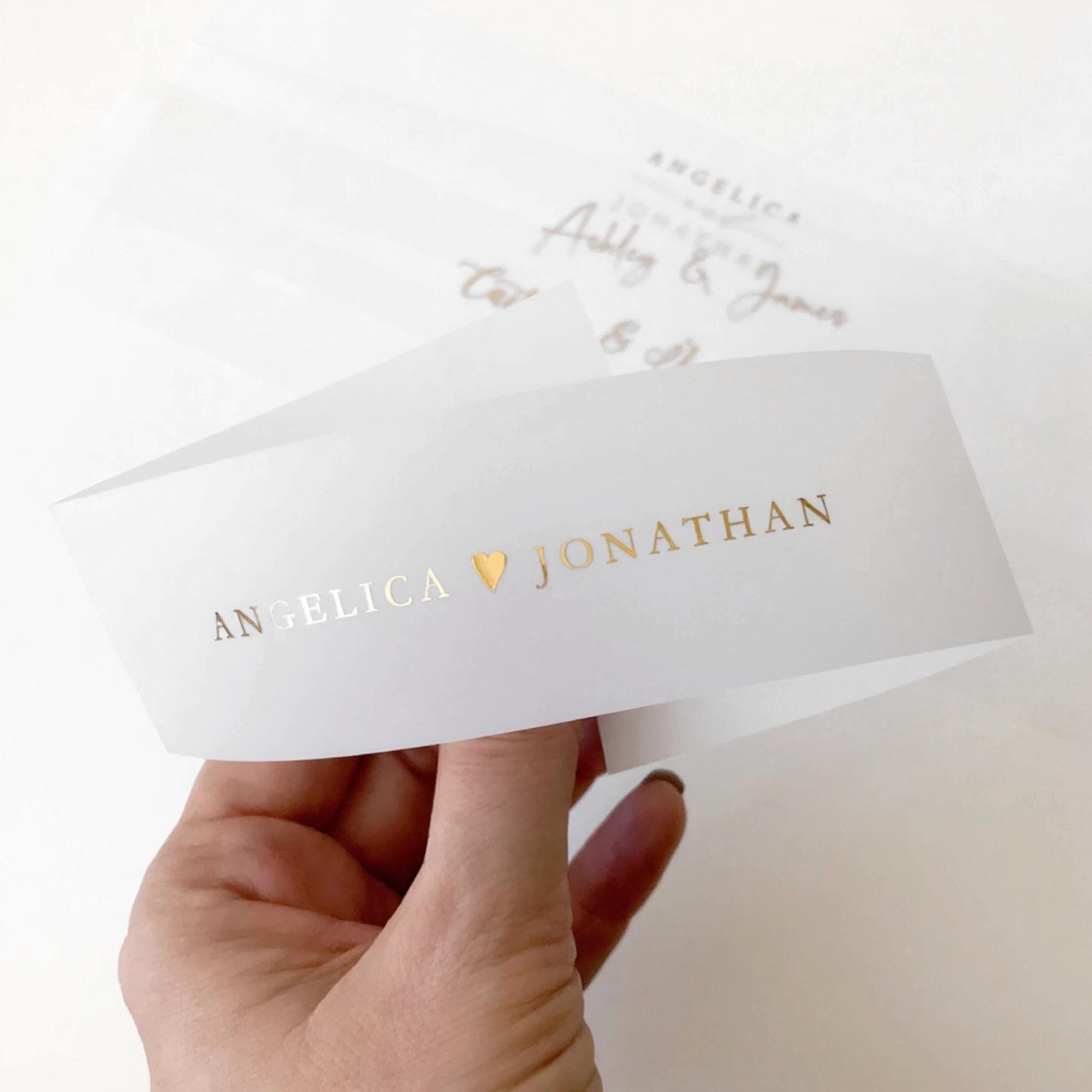 Custom Fonts Vellum Belly Bands for Wedding Invitations • Gold, Rose ...
