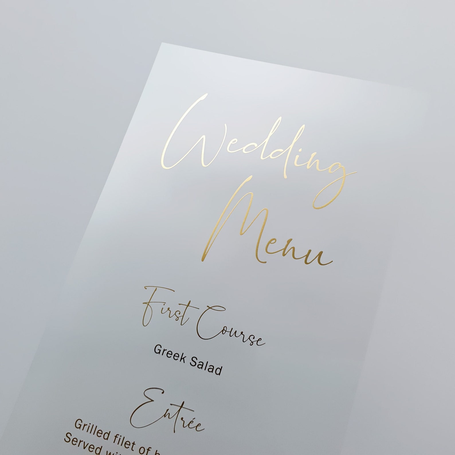 Clear Acrylic Wedding Menus – Custom Minimalist Gold Foil, Rose Gold or ...