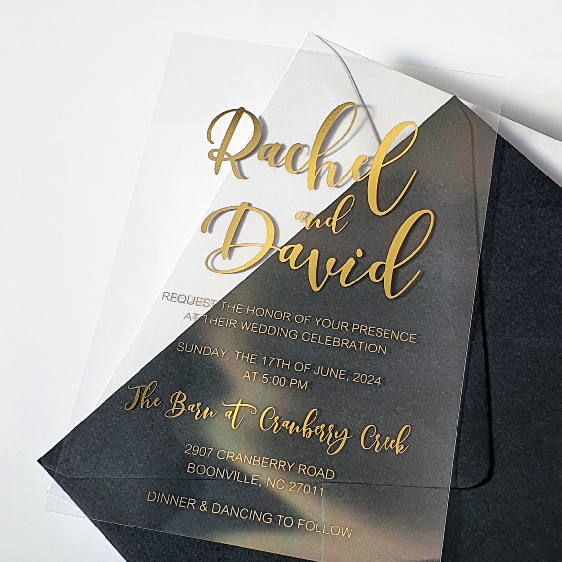 Gold Foil Clear Acrylic Wedding Invitation • Luxury Transparent Invite ...