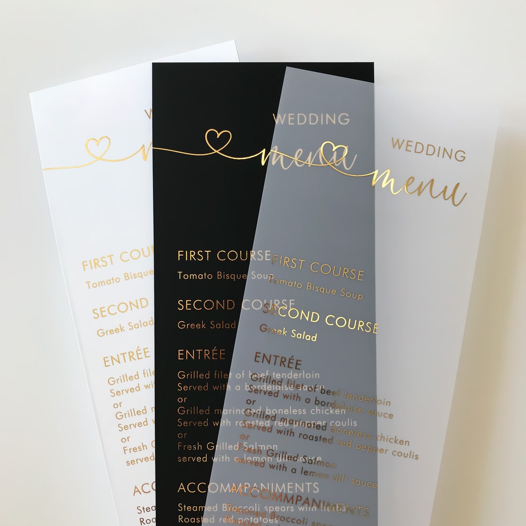 Custom Vellum Gold Foil Wedding Menus, Romantic Menu Cards With Elegant ...