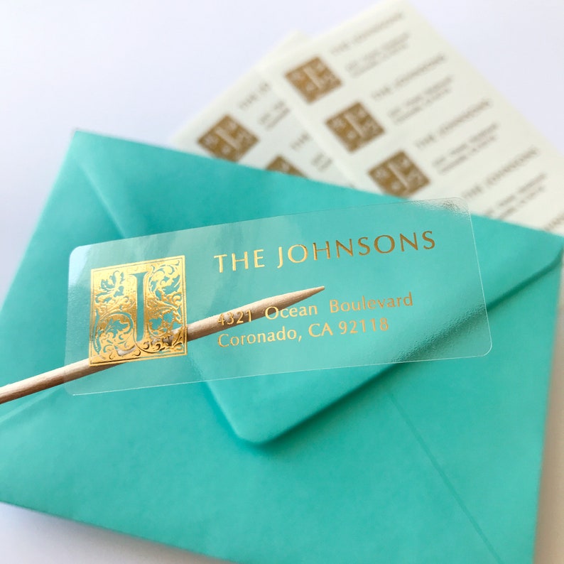 Gold Foil Return Address Label Custom Sticker Initial Family - Etsy