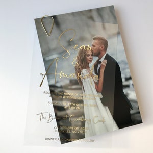 Gold Foil Clear Acrylic Wedding Photo Invitation • Personalized ...