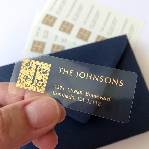 Gold Foil Return Address Label Custom Sticker Initial Family - Etsy