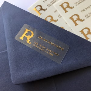 Gold Foil Return Address Label, Custom Sticker, Family Name Letter ...