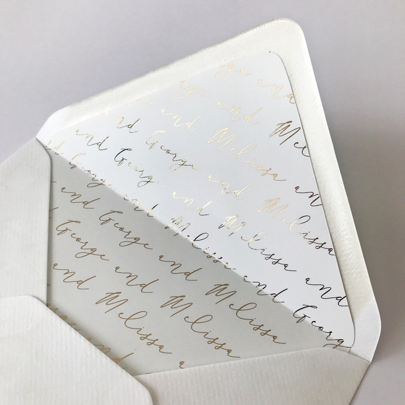 Minimalist Wedding Envelope Liners • Gold Foil Bride & Groom Names ...