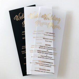 Gold & White Wedding Menu, Personalized Custom Menu. Printed on Vellum ...