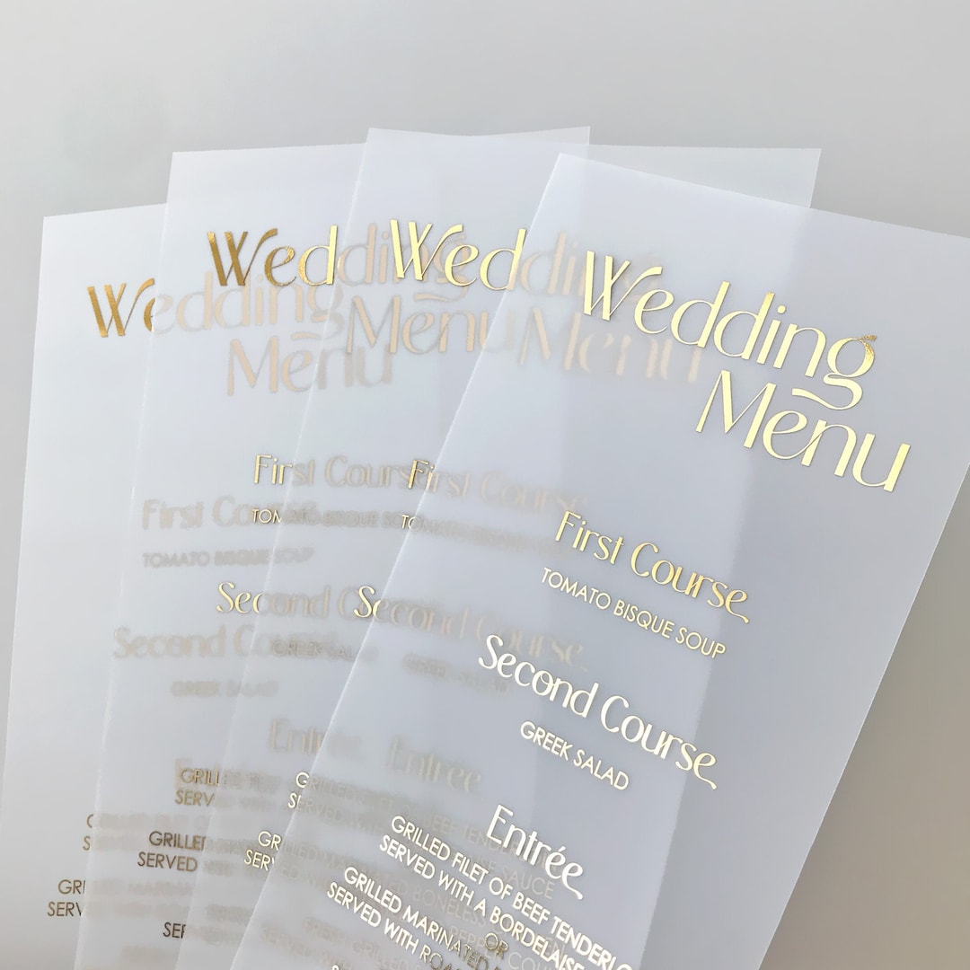 Vellum Wedding Menu With Gold Foil, Personalized Custom Menu With ...