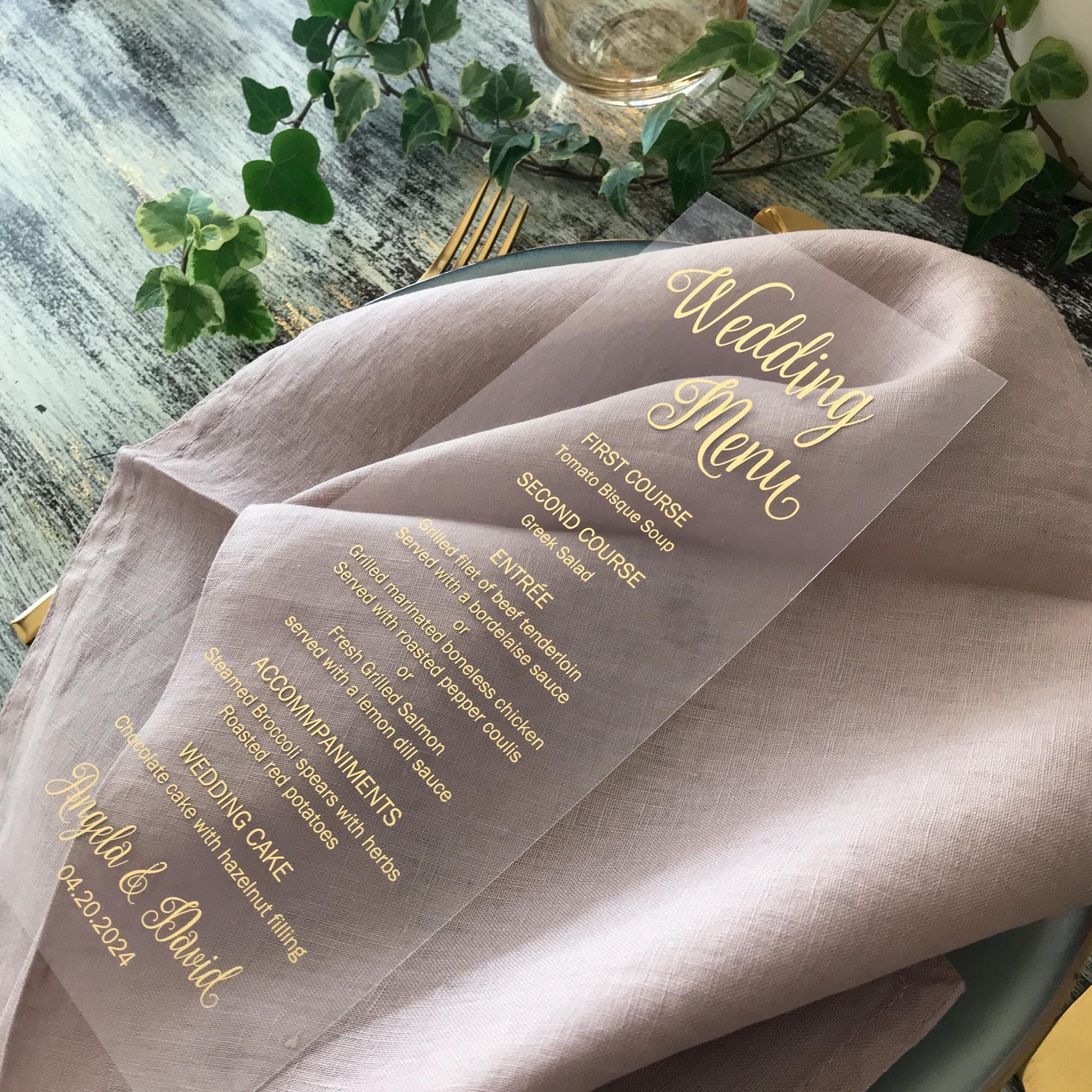 Clear Acrylic Gold Foil Wedding Menus, Custom Personalized Luxury Menu ...