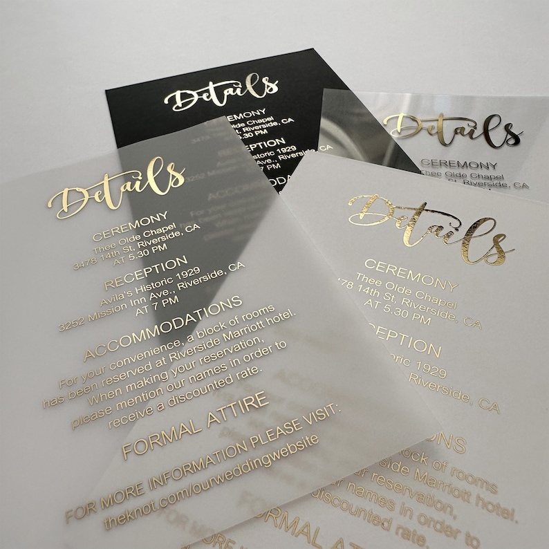 Personalized Wedding Details Card • Gold Foil Information Insert ...