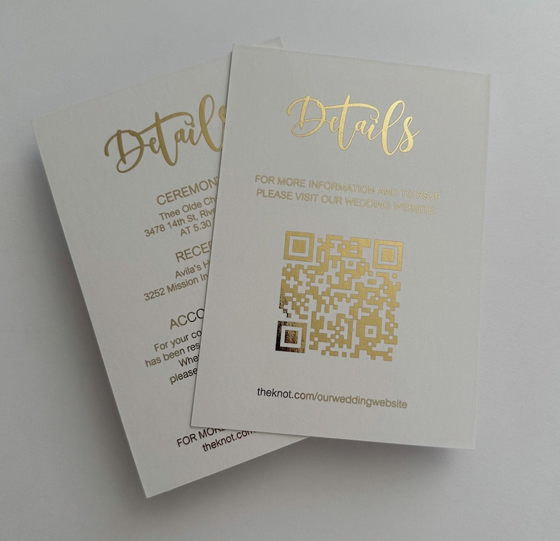 Personalized Wedding Details Card • Gold Foil Information Insert ...