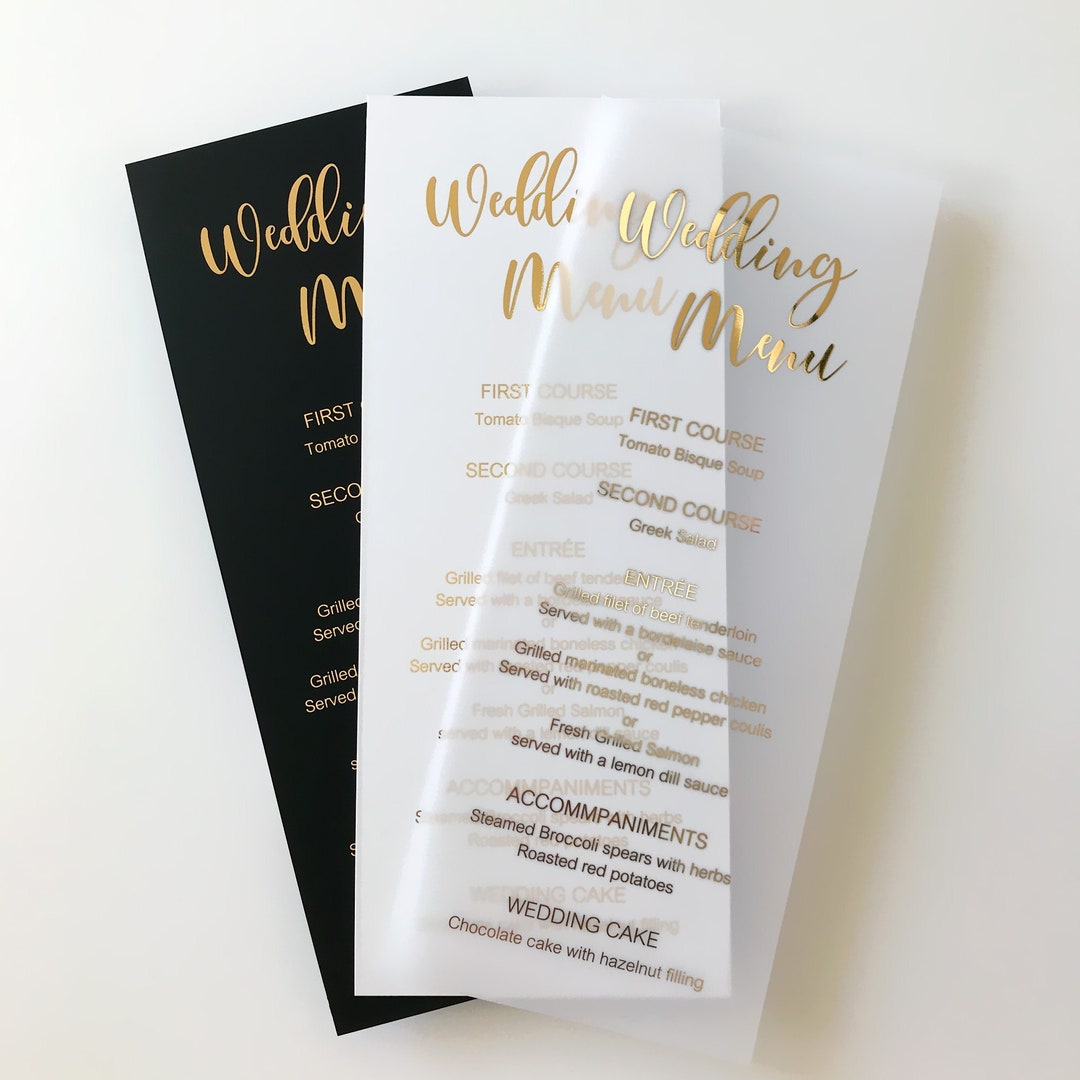 Vellum & Gold Foil Wedding Menus, Elegant Custom Menu Cards, Printed - Etsy