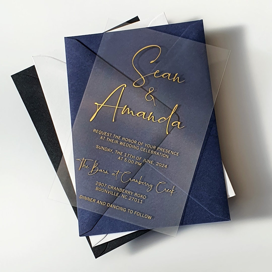 Gold Foiled Clear Acrylic Wedding Invitation, Modern Luxury Invite ...