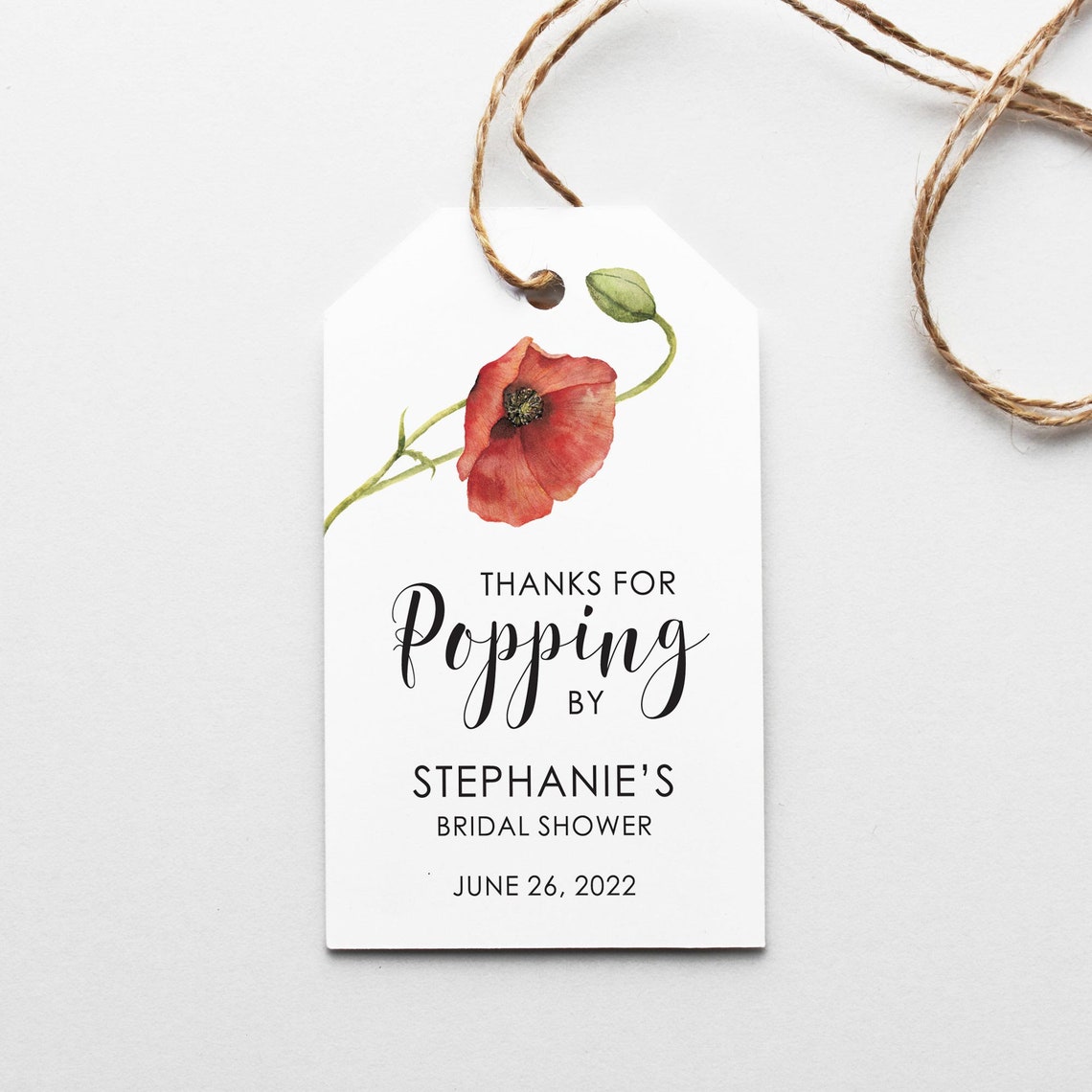 Poppy Favor Tag, Watercolor Red Flower Thank You Tag, Bridal Shower ...