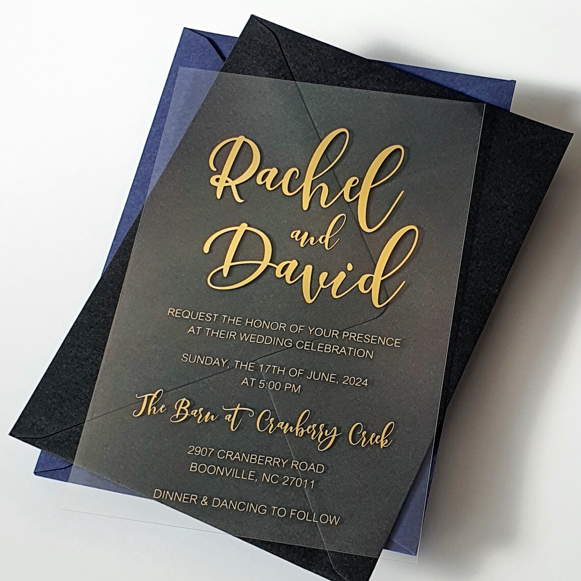 Gold Foil Clear Acrylic Wedding Invitation • Luxury Transparent Invite ...