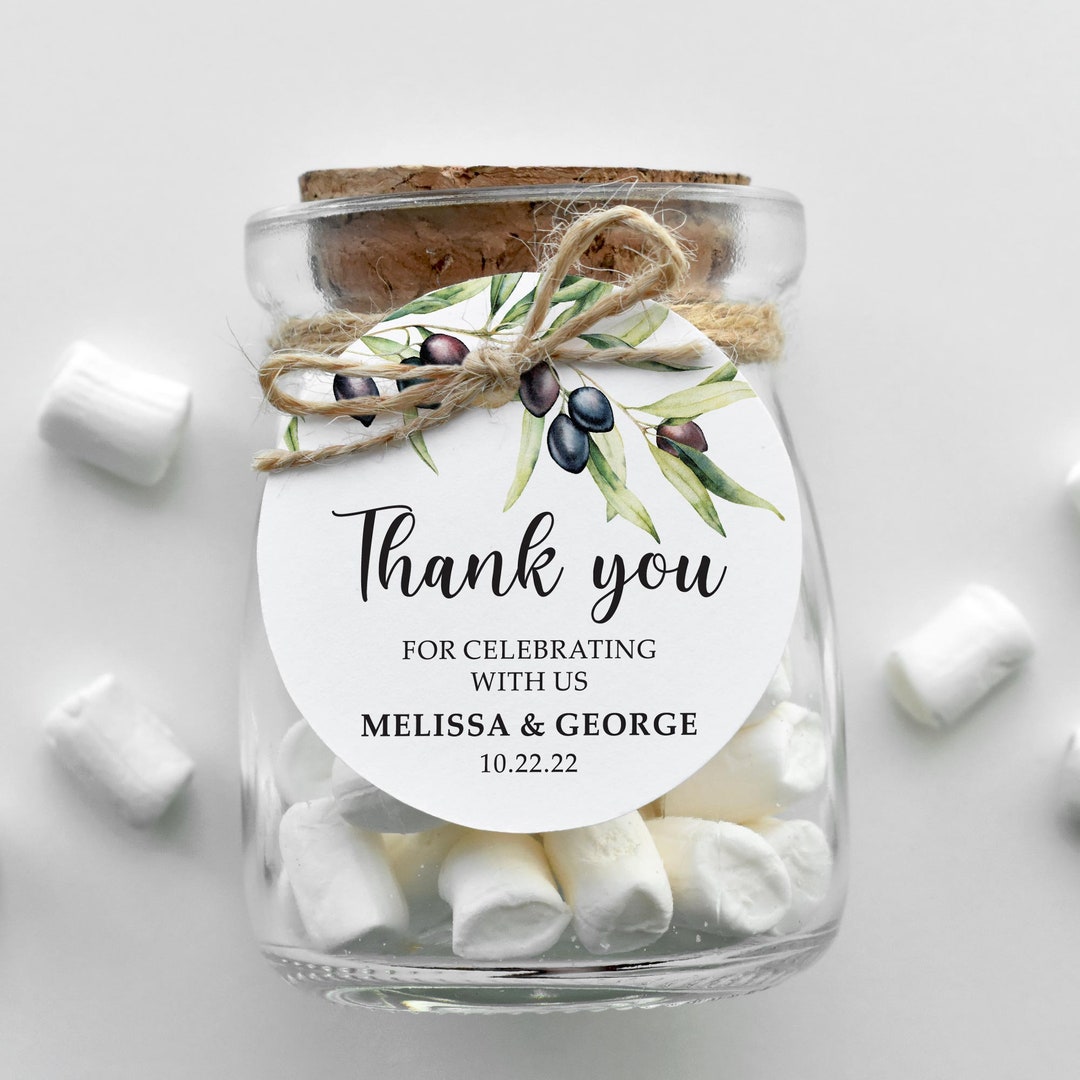 Olives Wedding Favor Tag Personalized, Floral Thank You Label, Welcome ...