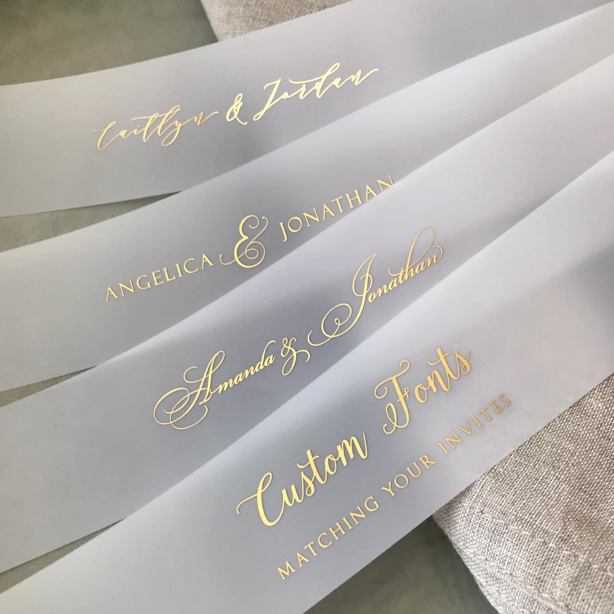 Custom Fonts Vellum Belly Bands for Wedding Invitations • Gold, Rose ...