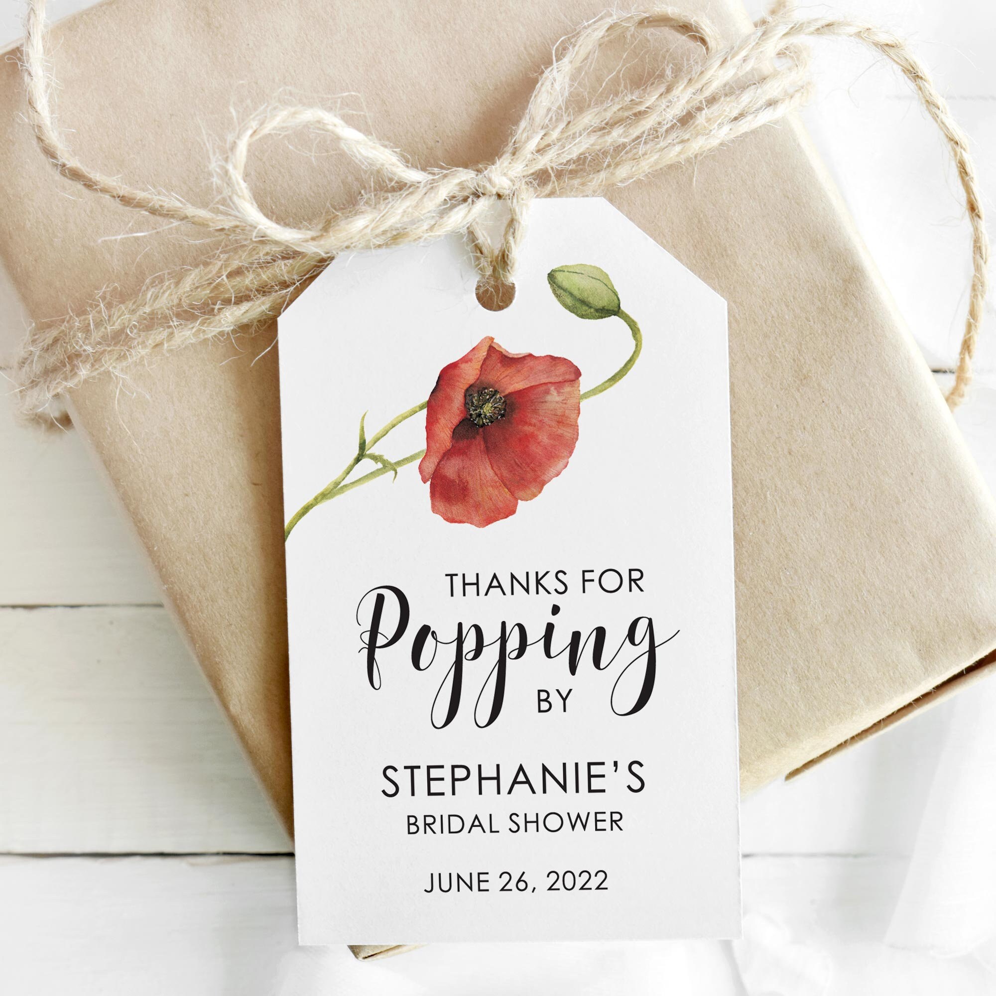 Poppy Favor Tag, Watercolor Red Flower Thank You Tag, Bridal Shower ...