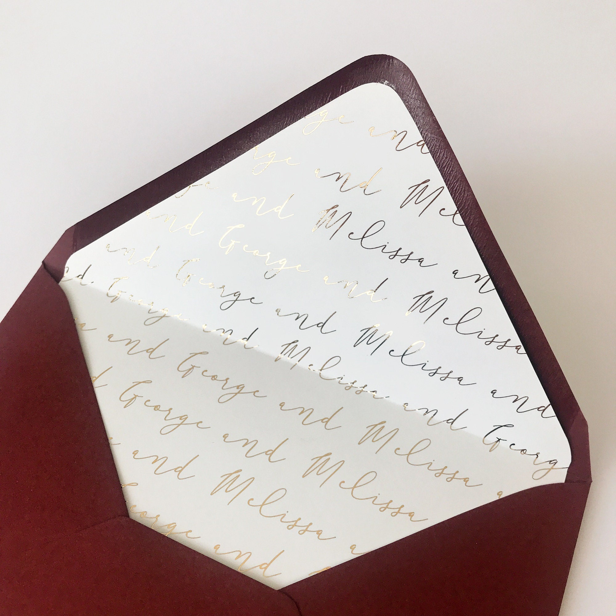 Minimalist Wedding Envelope Liners • Gold Foil Bride & Groom Names ...