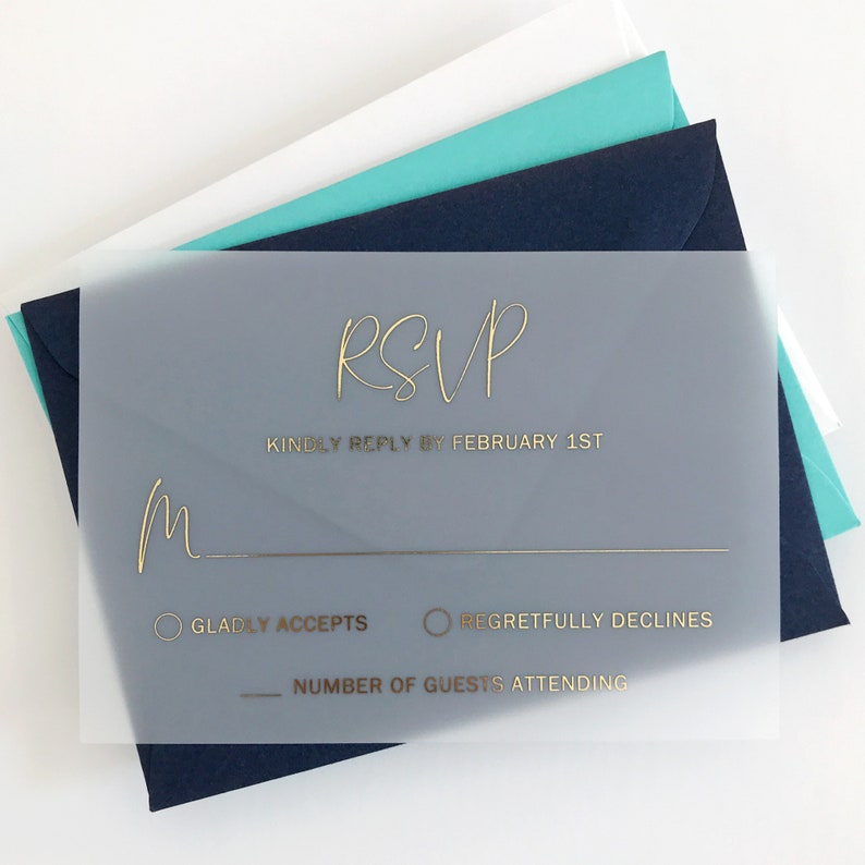 Gold Foil Clear Acrylic RSVP Card • Custom Wedding Response Insert ...