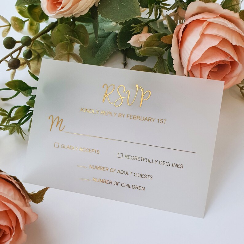 Vellum Gold Foil RSVP Card & Envelope • Clear Acrylic or Cardstock ...
