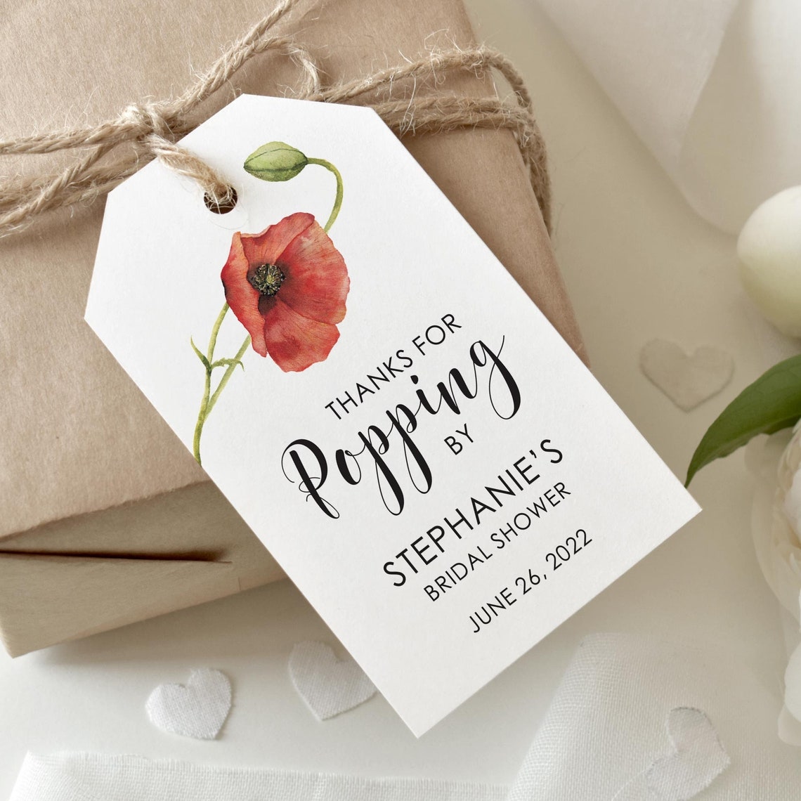 Poppy Favor Tag, Watercolor Red Flower Thank You Tag, Bridal Shower ...