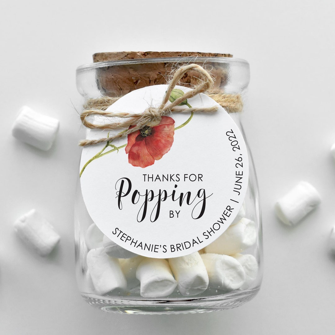 Thanks for Popping by Wedding Favor Tag, Watercolor Red Poppy Flower ...