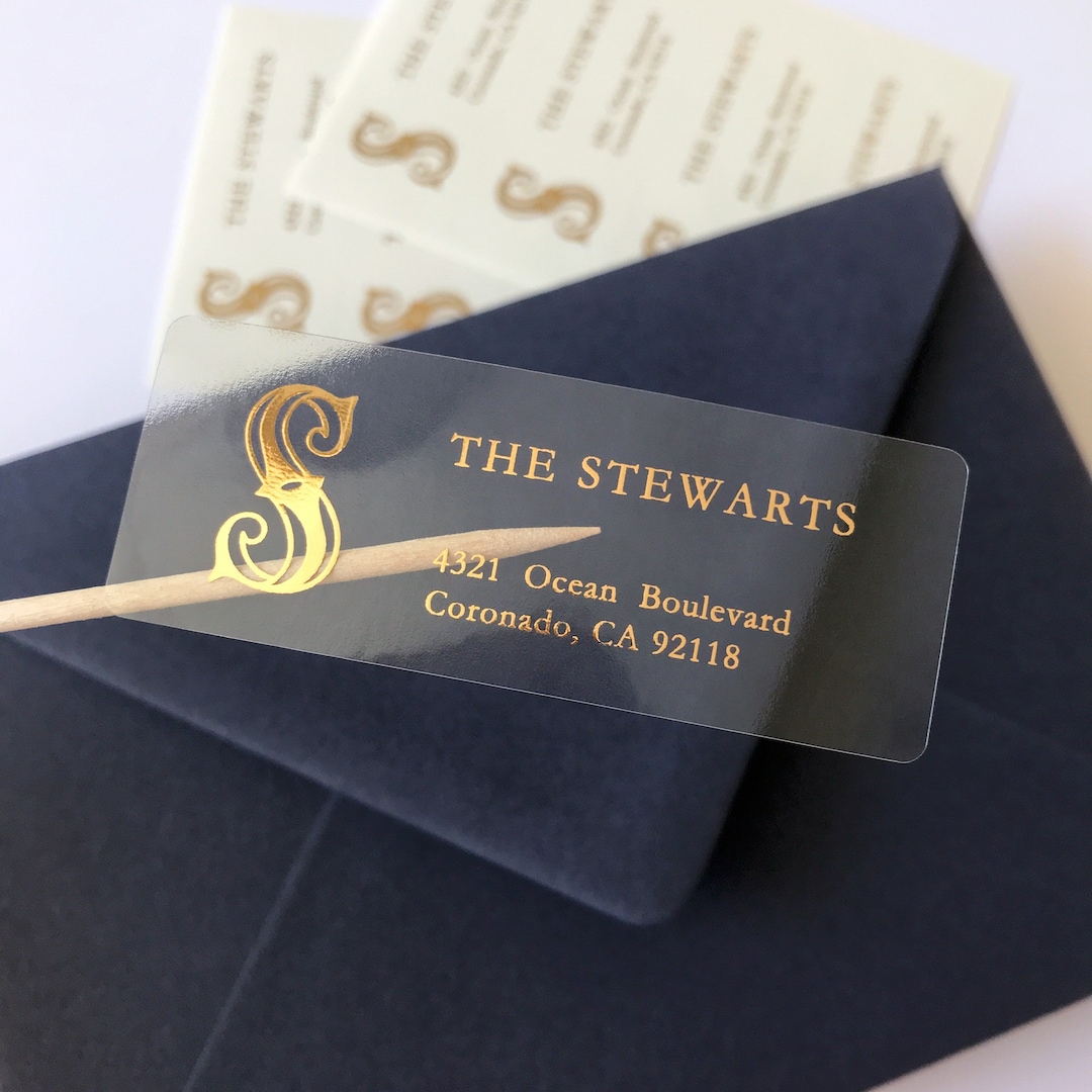 Gold Foil Return Address Label, Custom Sticker, Family Name Letter ...