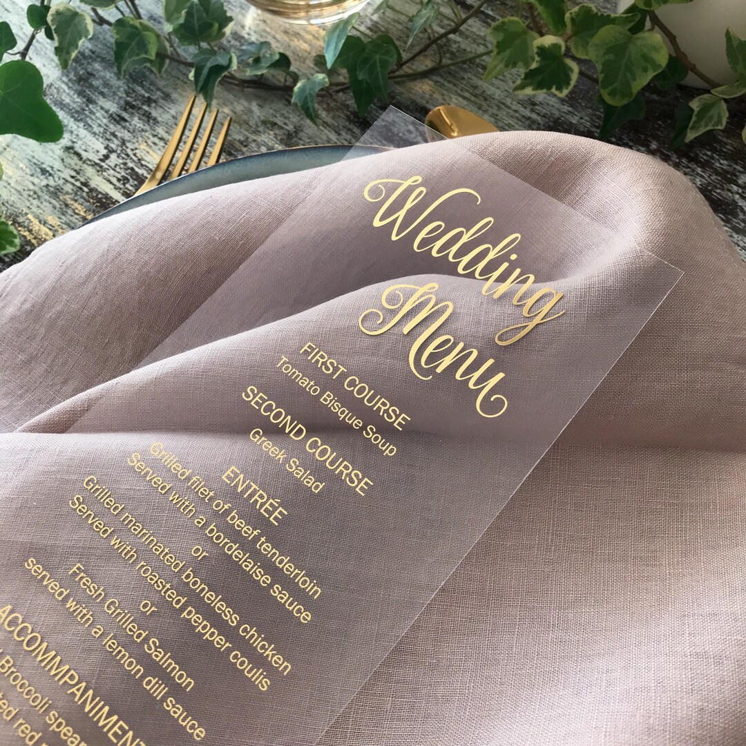 Clear Acrylic Gold Foil Wedding Menus, Custom Personalized Luxury Menu ...
