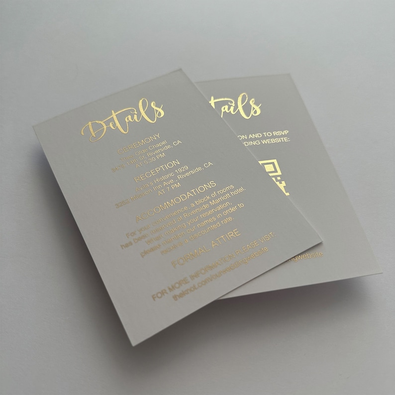 Personalized Wedding Details Card • Gold Foil Information Insert ...