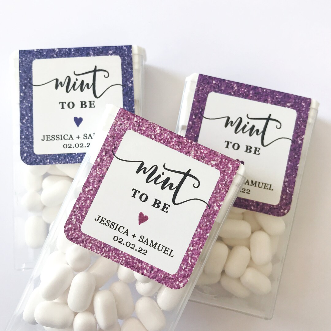 Pink Glitter Effect Mint to Be Wedding Favor Sticker, Purple Candy ...