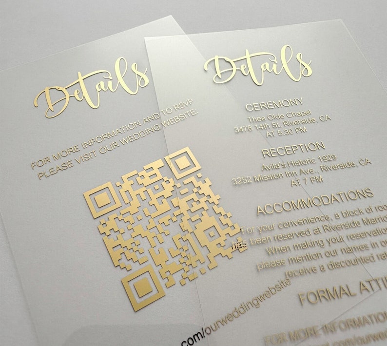 Personalized Wedding Details Card • Gold Foil Information Insert ...