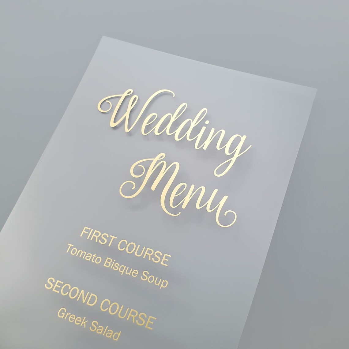 Clear Acrylic Gold Foil Wedding Menus, Custom Personalized Luxury Menu ...