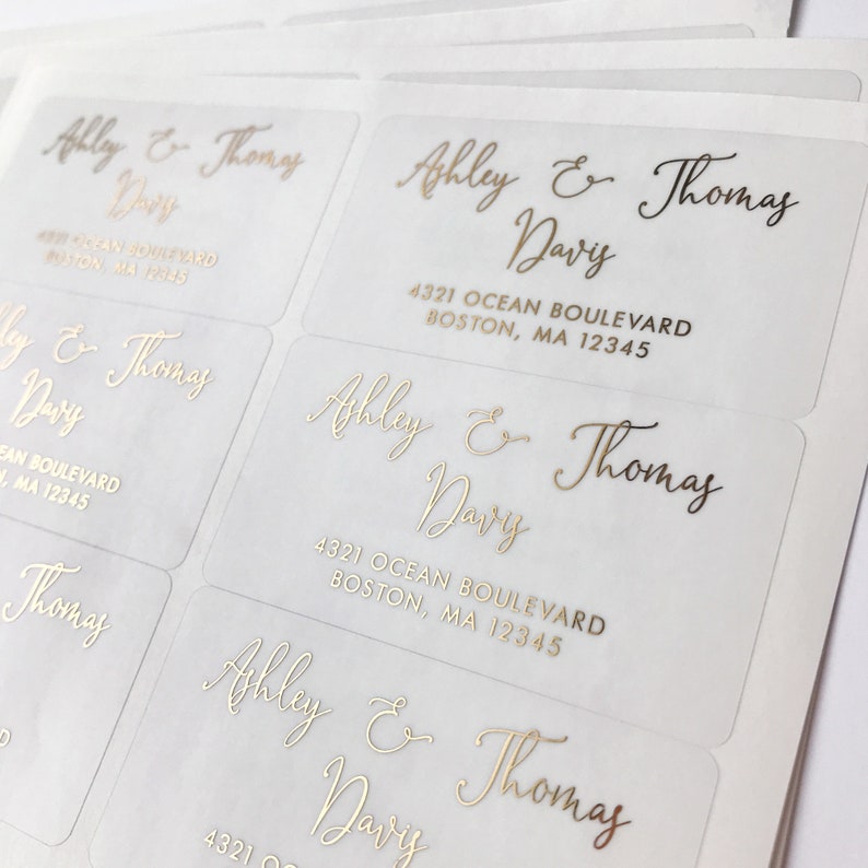 Custom Clear Gold Foil Return Address Labels for Wedding Invitations ...