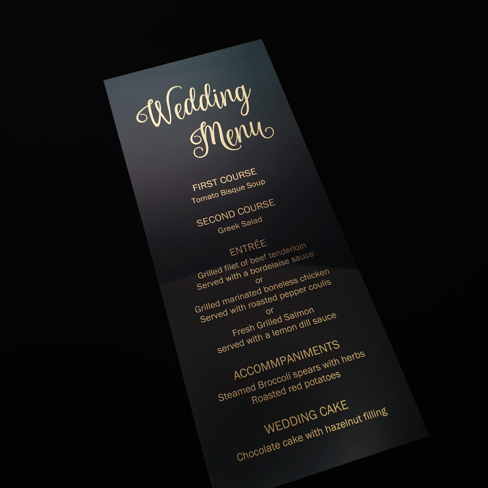 Clear Acrylic Gold Foil Wedding Menus, Custom Personalized Luxury Menu ...