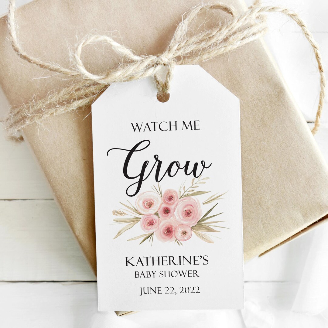Blush Pink Roses Baby Shower Favor Tag, Personalized Watch Me Grow ...