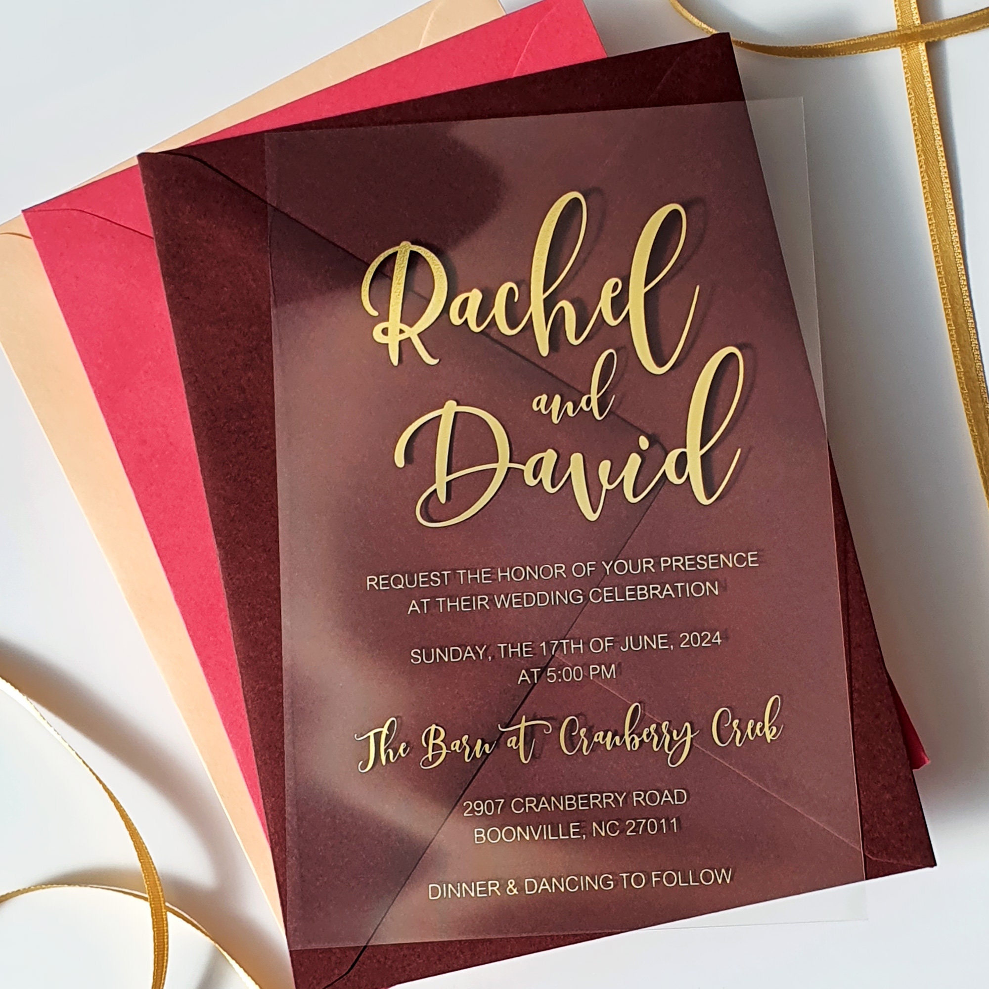 Gold Foil Clear Acrylic Wedding Invitation • Luxury Transparent Invite ...