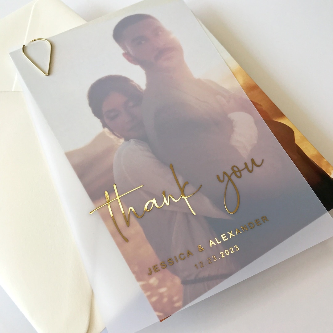 Thank You Card With Gold Foil Print on Vellum. Semi Transparent ...