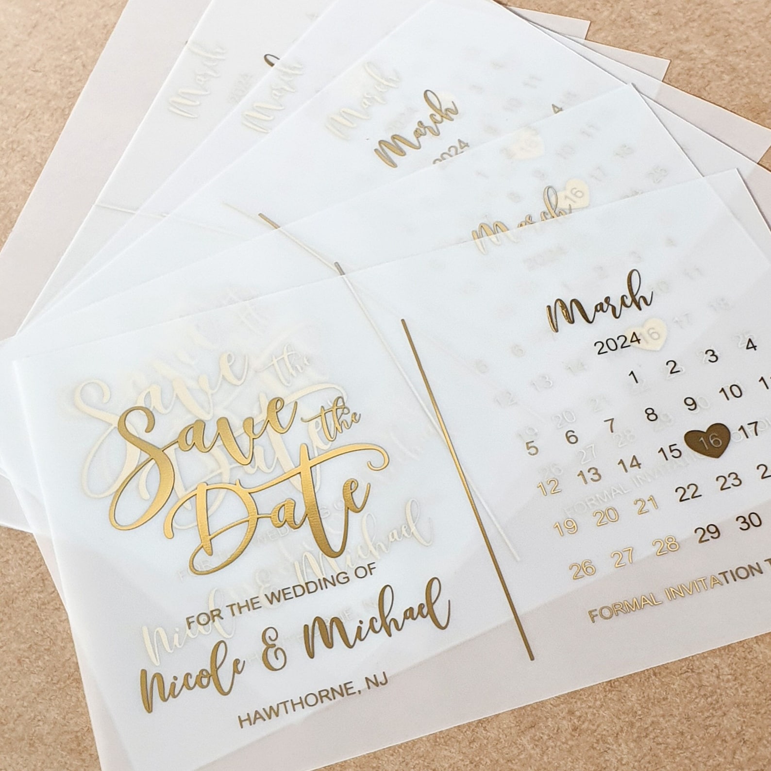 Gold Foil Calendar Vellum Save the Date Card & Envelope. Luxury Wedding ...