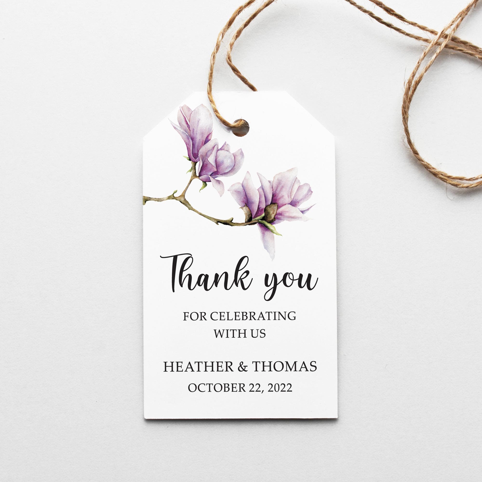 Magnolia Wedding Favor Tag • Watercolor Floral Thank You Label ...