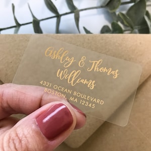Clear Return Address Label With Gold Foiled Text, Personalized Sticker ...