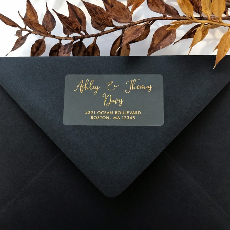 Custom Clear Gold Foil Return Address Labels for Wedding Invitations ...